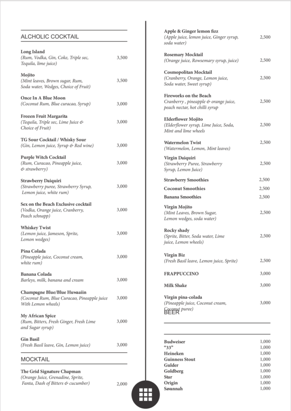 Menu - The Grid Restaurant-